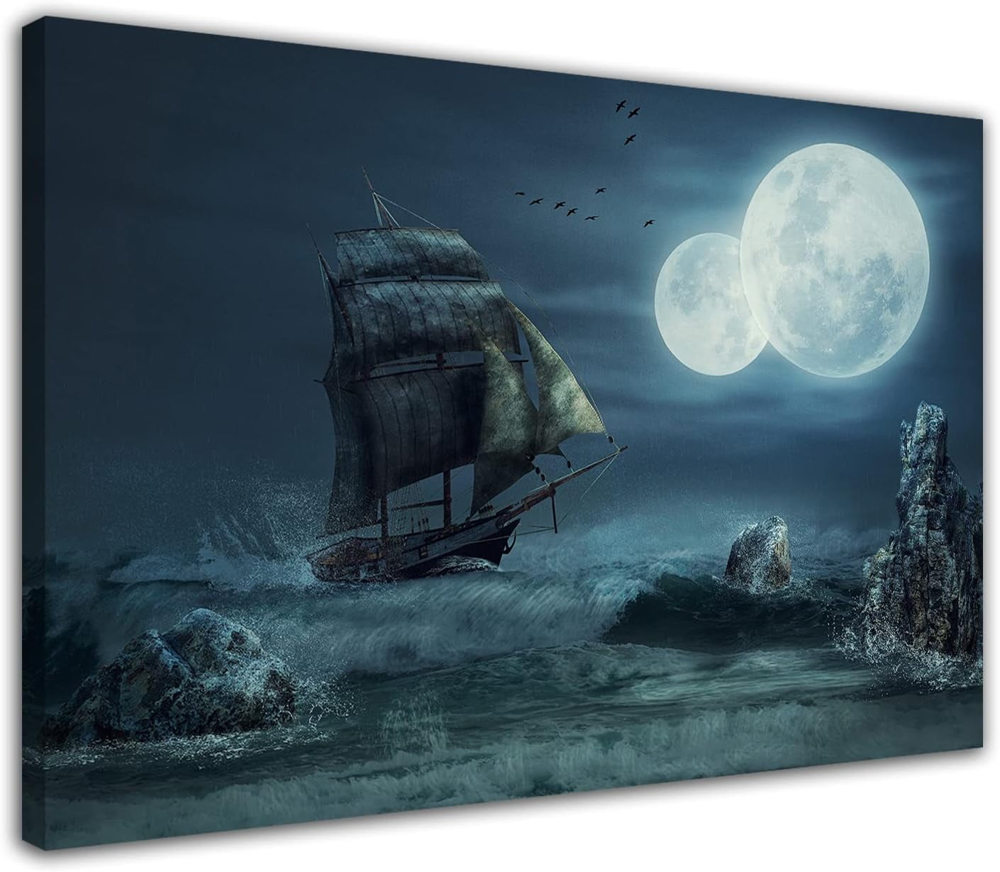 KSIW-Sea Rocks Dark Ocean Pirate Ship Landscape Wall Art Picture ...