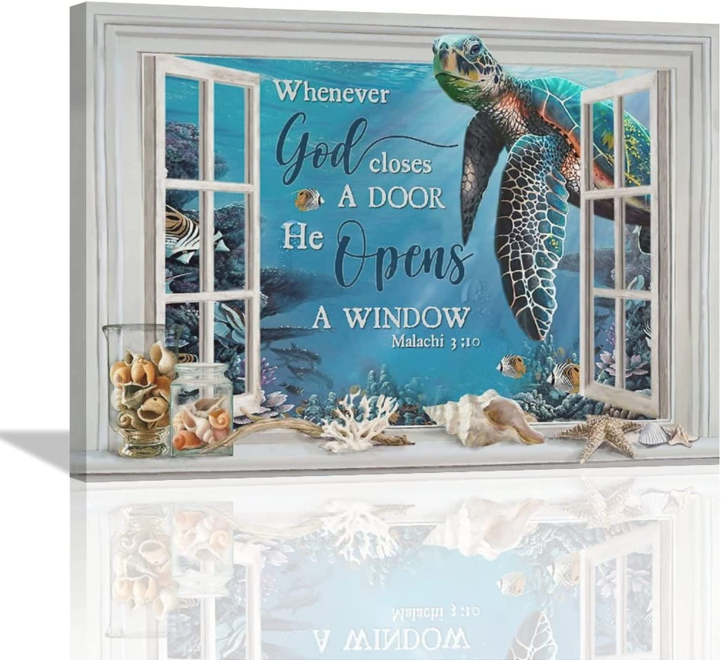 KSIW-Sea Turtle Wall Art Window Sea Turtle Sea Shells Canvas Wall Decor ...