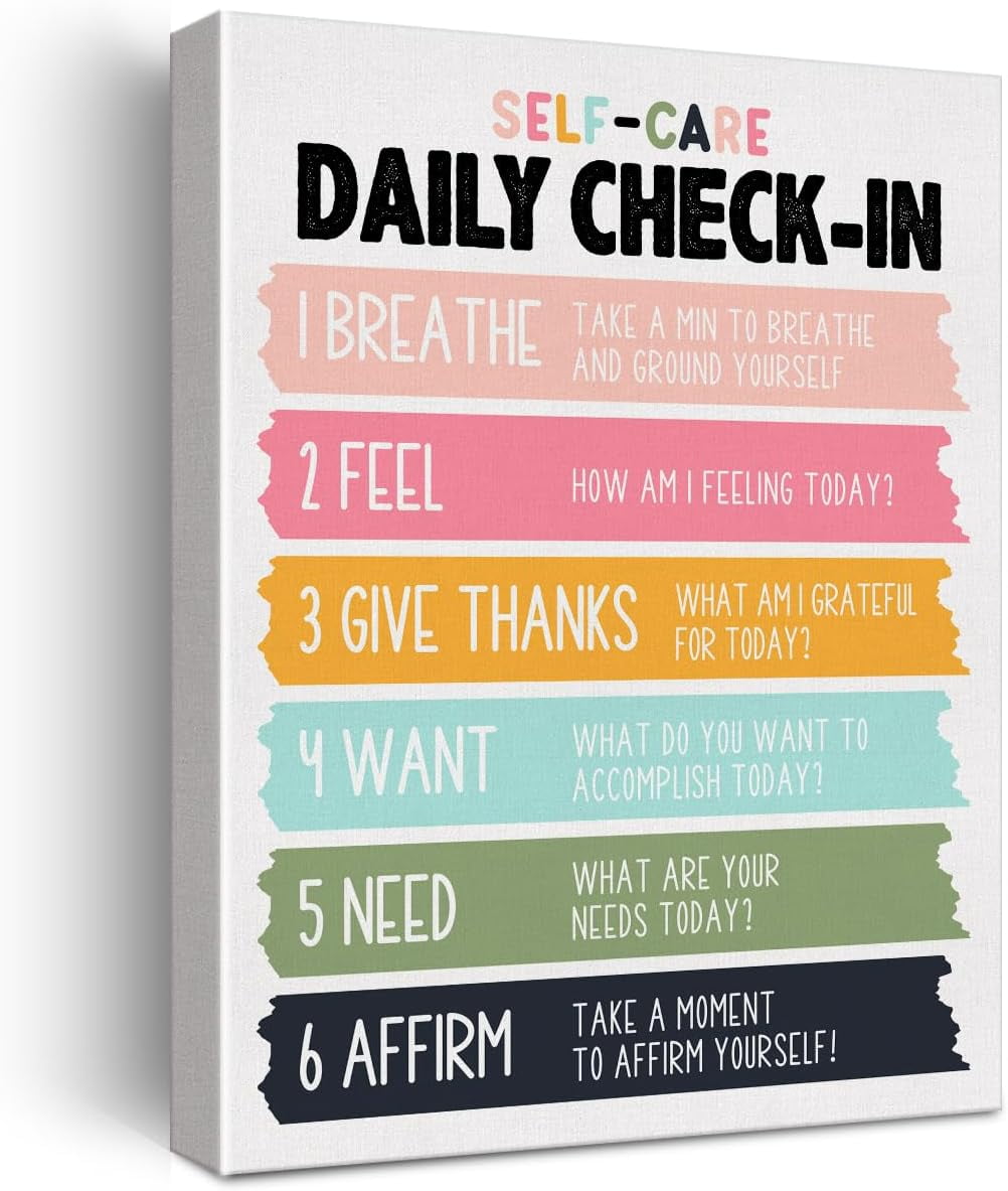 KSIW-Self Care Wall Art Canvas Painting Mindfulness Print Framed Daily ...