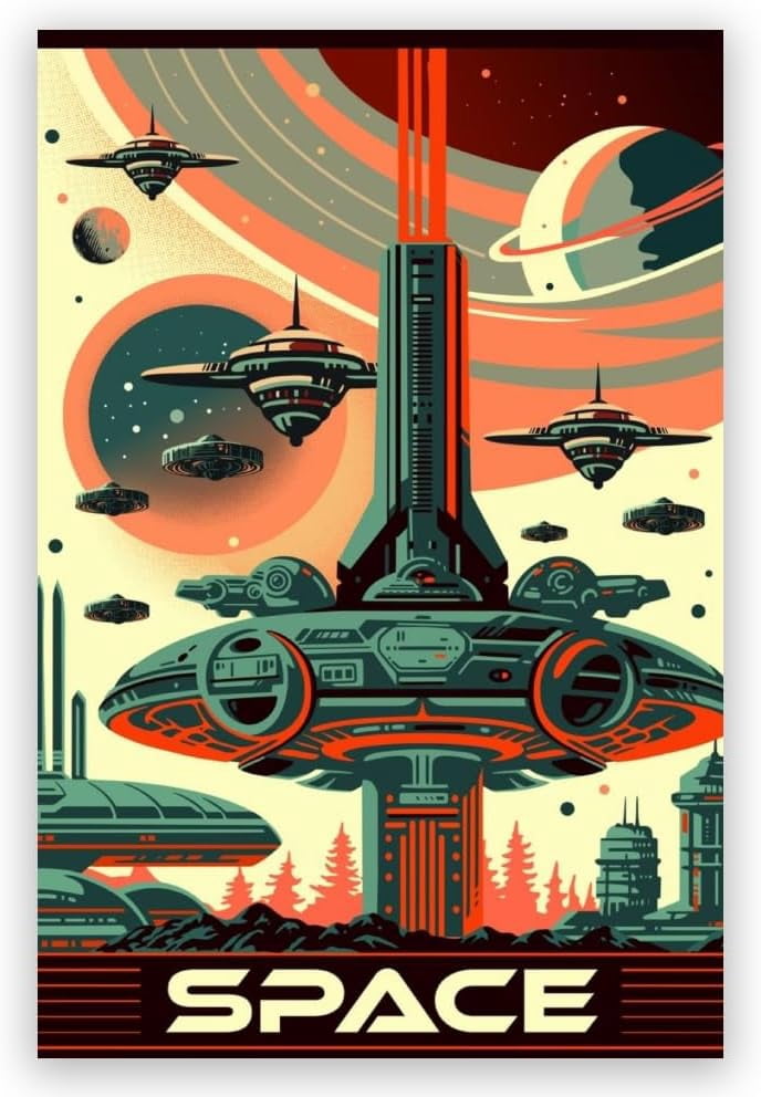KSIW-Space Future Aliens City adventure time poster retro wall art ...