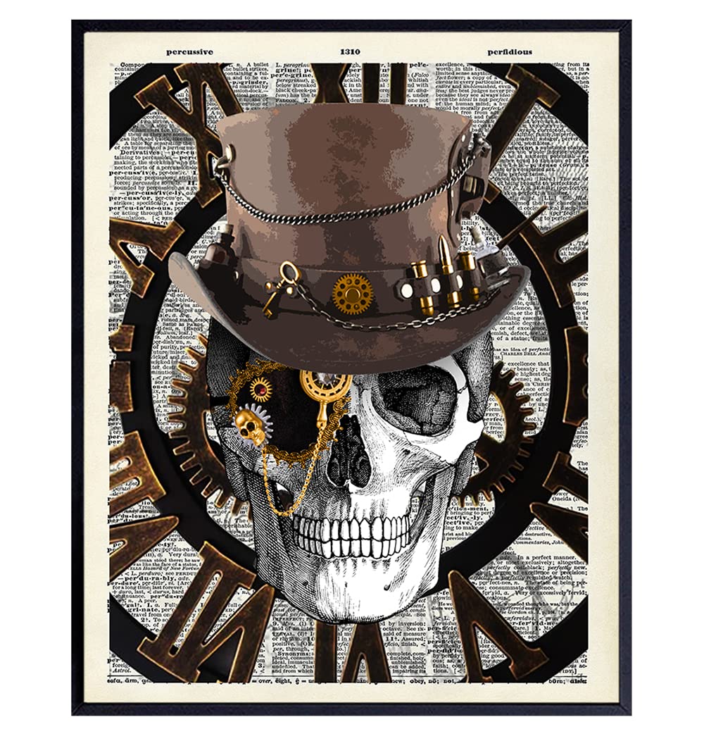 KSIW-Steampunk Skull Dictionary Art - Cool 8x10 Goth Wall Decor Poster ...