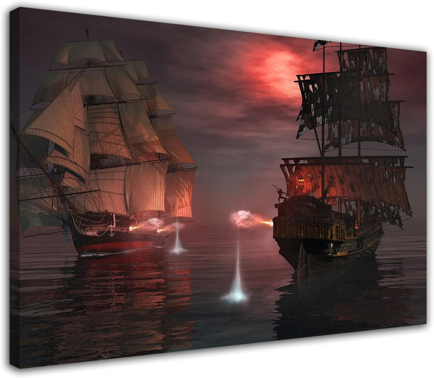 KSIW-Stormy Ocean Two Ghost Pirate Ships Poster Retro Sailing Seascape ...