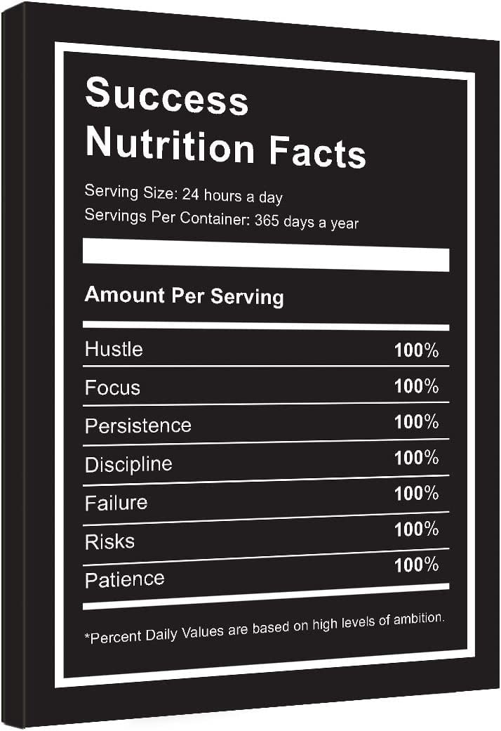 KSIW-Success Nutrition Facts Black Inspirational Canvas Wall Art ...
