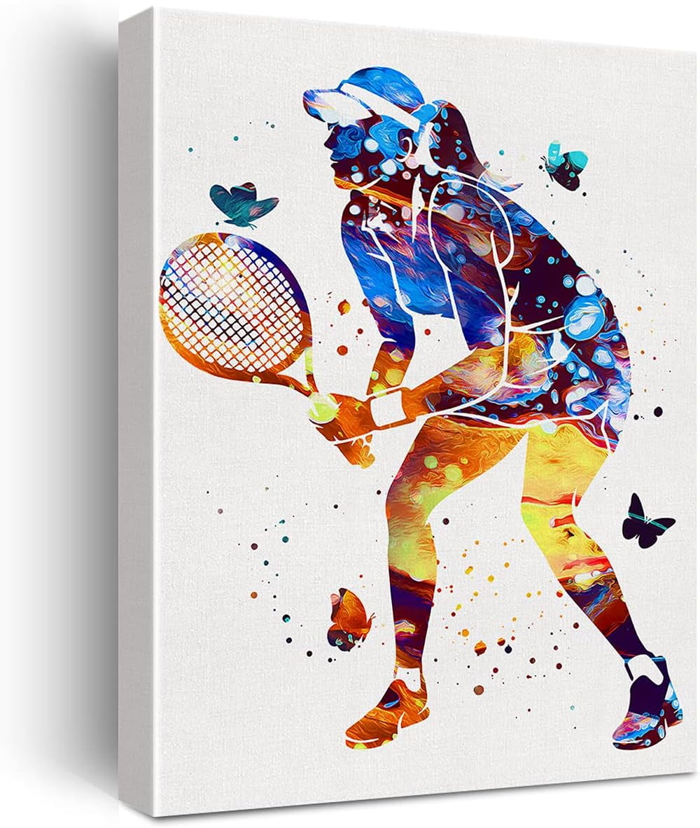 KSIW-Tennis Player Watercolor Wall Art Tennis Player Women Girl Canvas ...