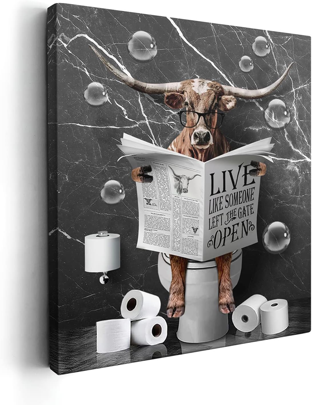KSIW-Texas Longhorn Cow Bathroom Wall Art Funny Highland Cow in Toilet ...