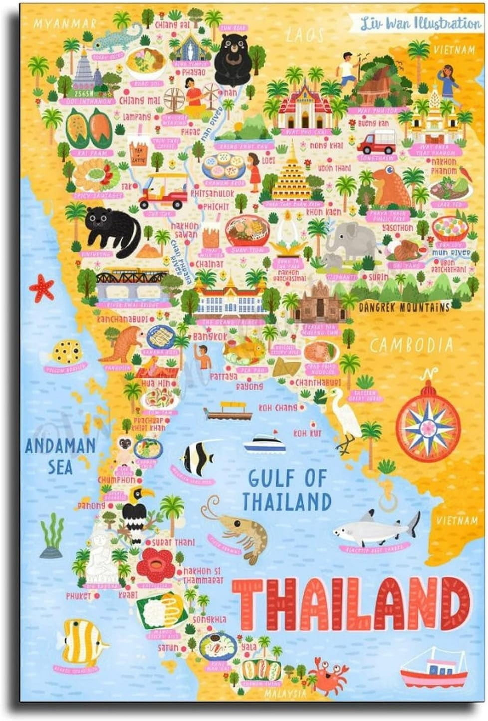 KSIW-Thailand Food Map Poster. Beautiful Wall Art Canvas Painting ...