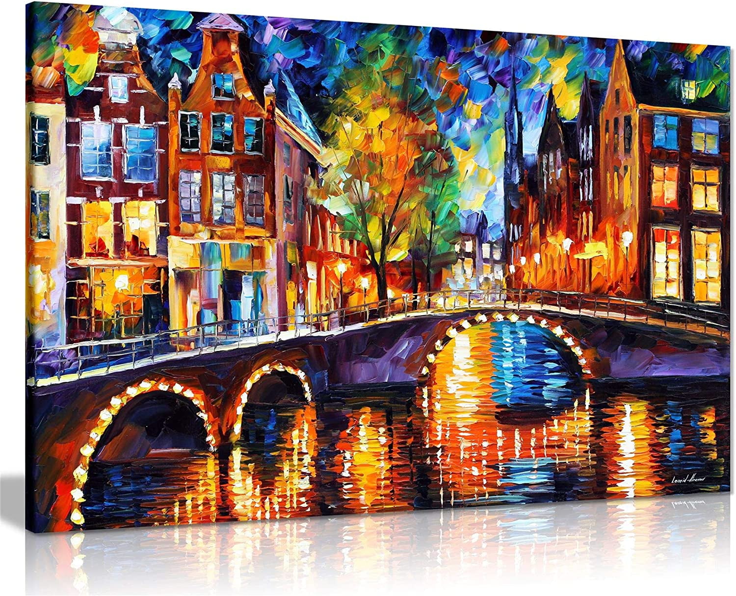 KSIW-The Bridges of Amsterdam by Leonid Afremov Canvas Wall Art Picture ...