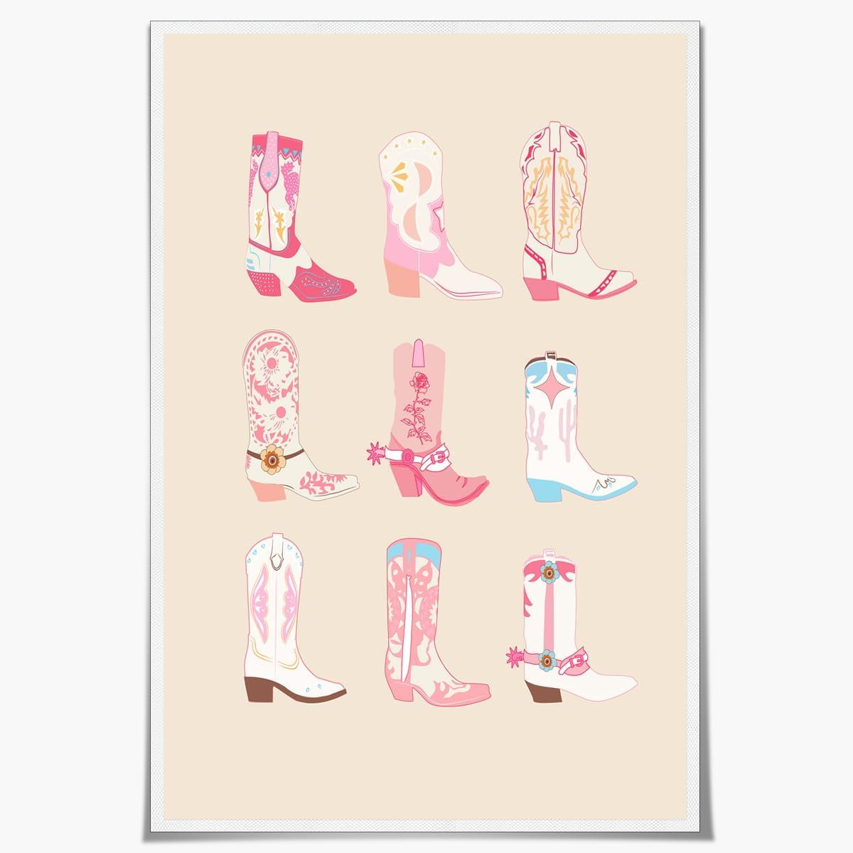 KSIW-Trendy Posters Western Coastal Decor Cowgirl Cowboots Canvas Pink ...