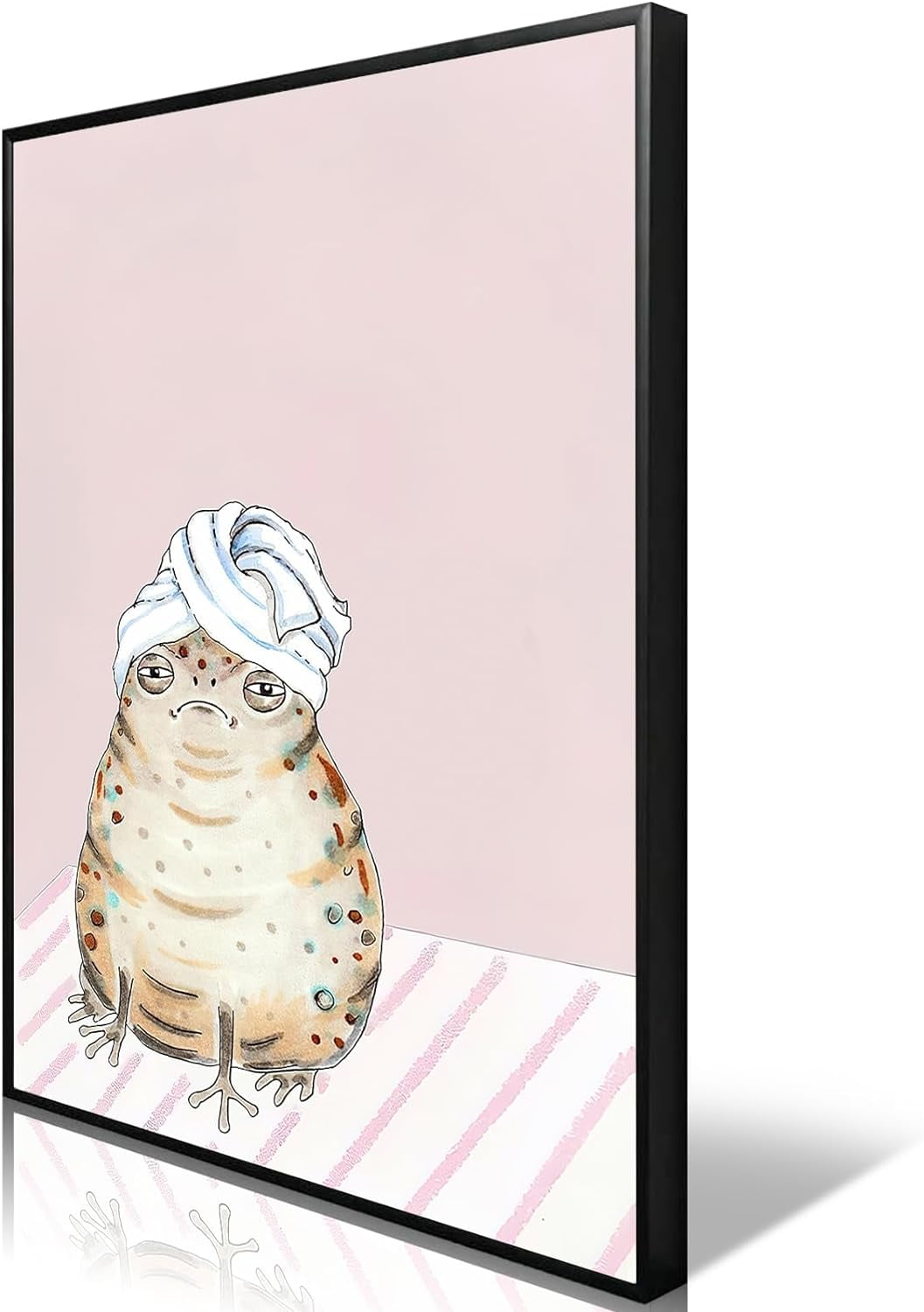 KSIW-Framed Funny Bathroom Canvas Wall Art, Grumpy Frog with Towel ...