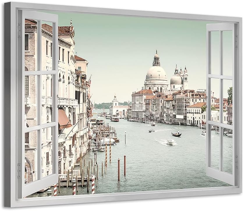 KSIW- Venice Water City Canvas Wall Art: Italy Cityscape Picture Fake ...