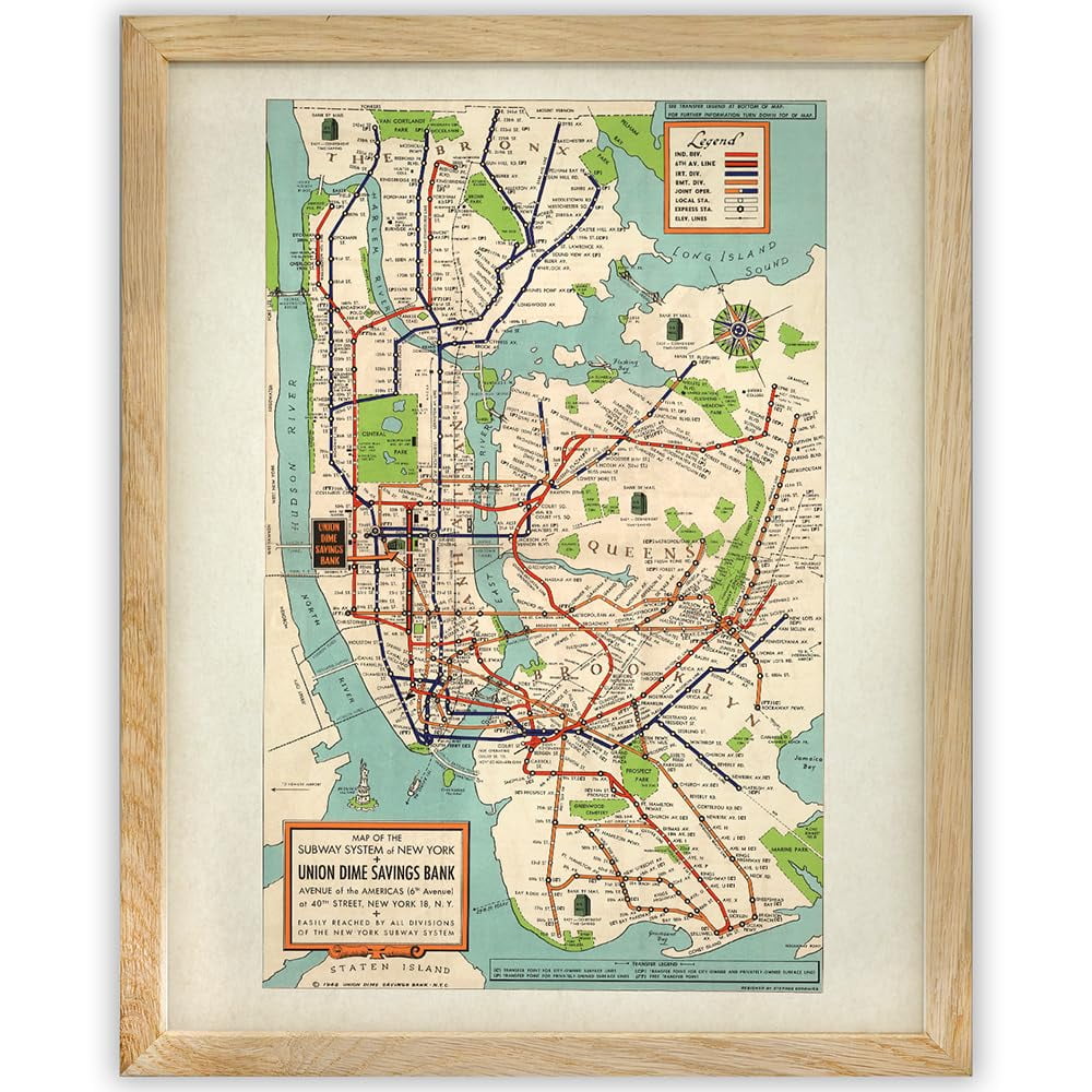 KSIW-Vintage 1948 New York Subway Map 11x14 Unframed Poster - Classic NYC Transit Map ...