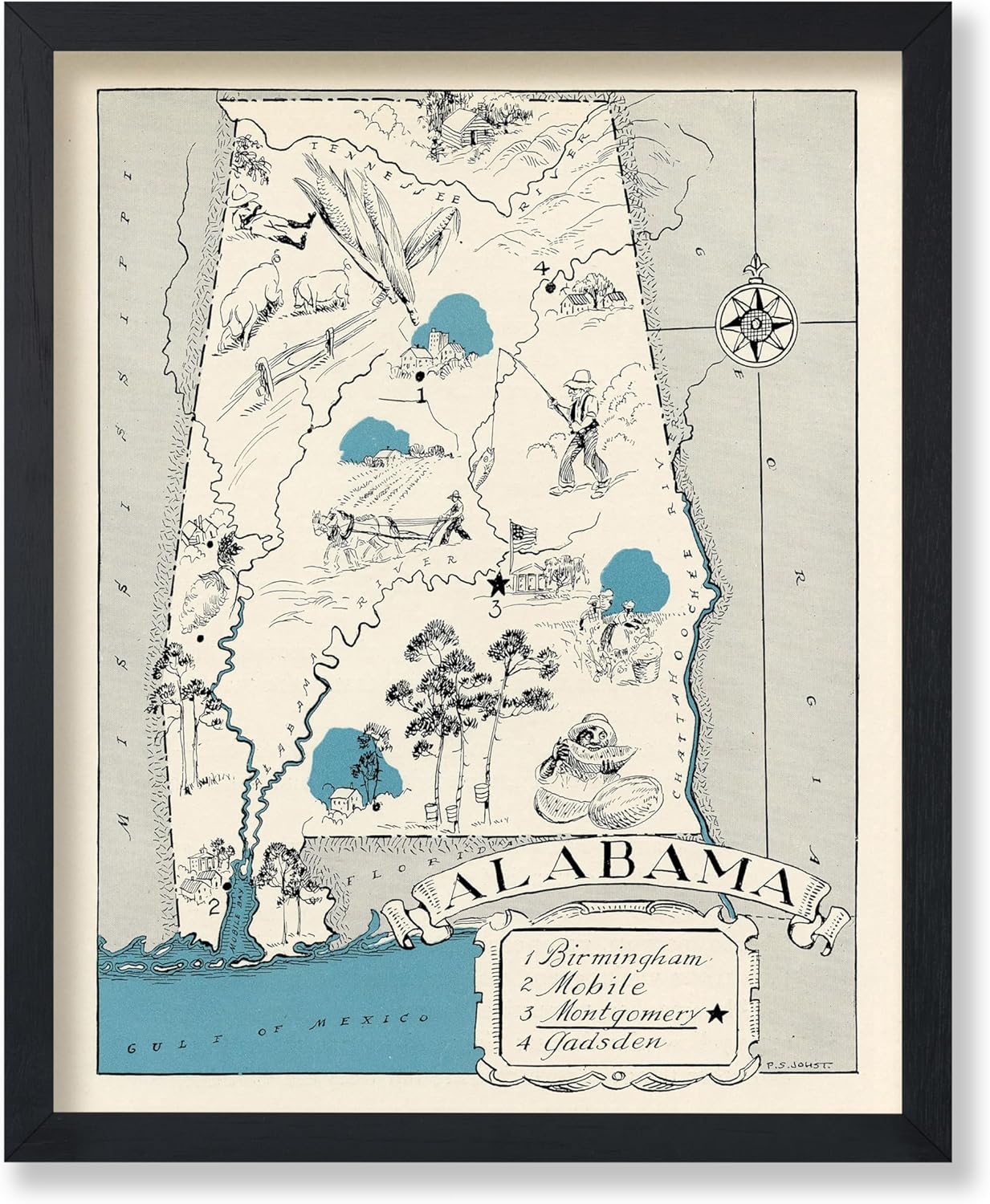 KSIW- Vintage Map Poster - Retro Alabama Map Print - Alabama State Map Art - Gift for Teacher ...