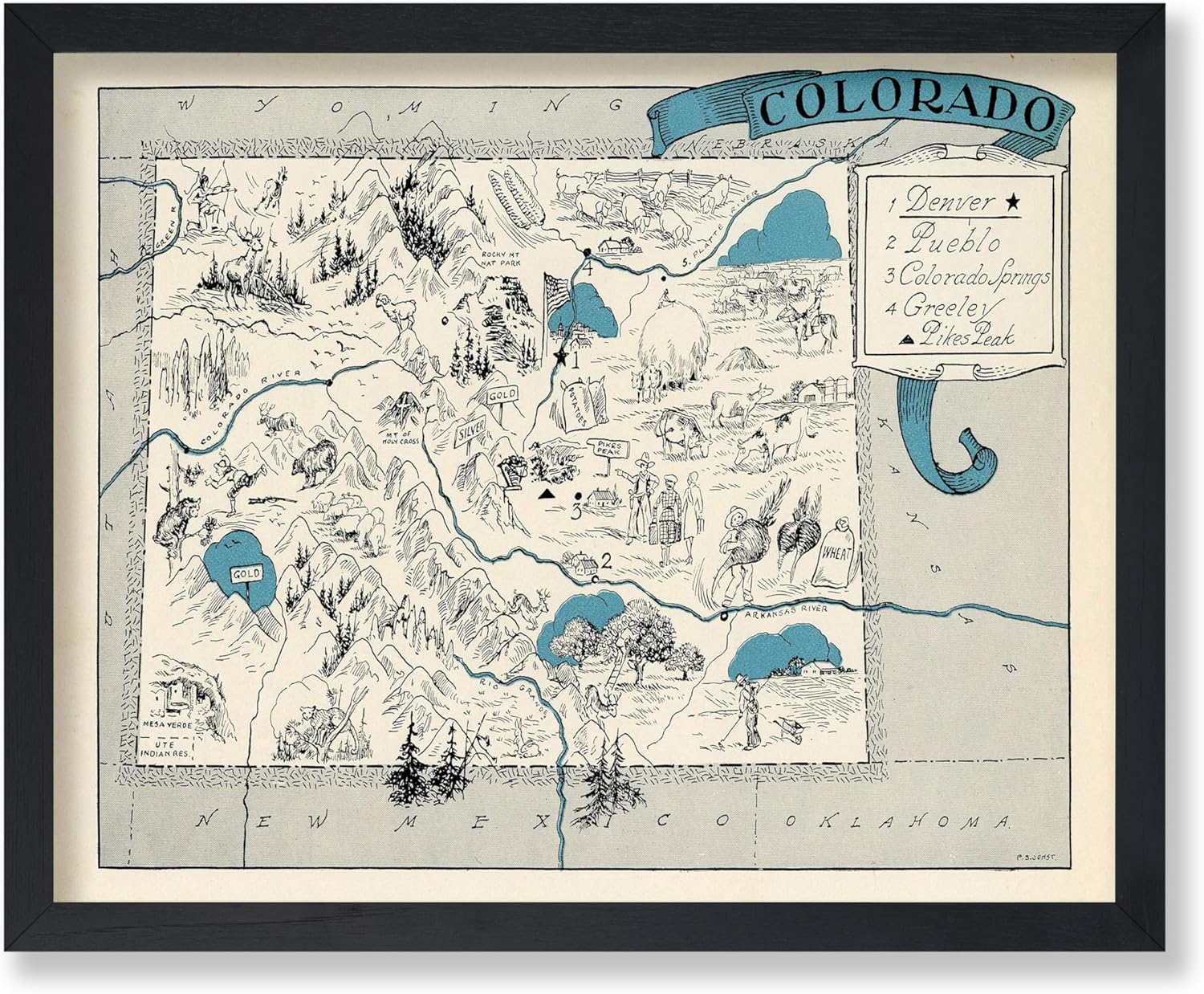 KSIW- Vintage Map Poster - Retro Colorado Map Print - Colorado State Map Art - Gift for Teacher ...