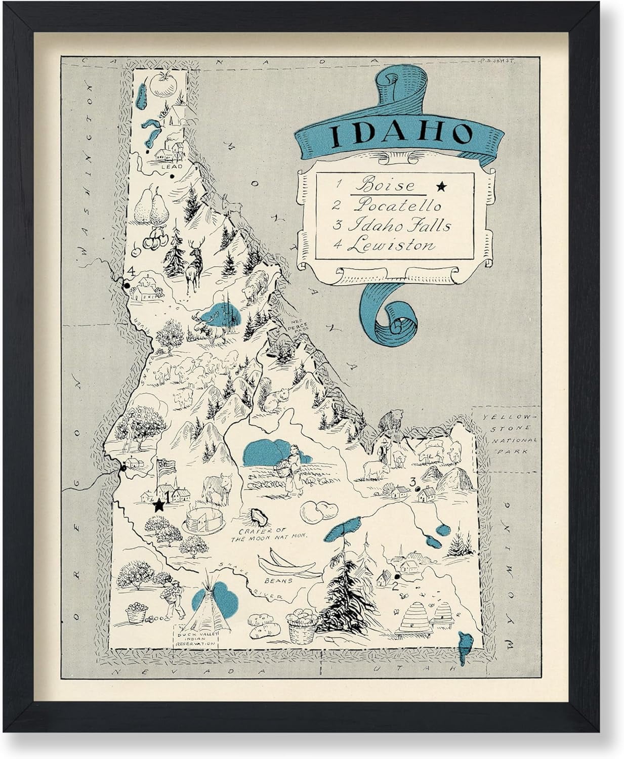 KSIW- Vintage Map Poster - Retro Idaho Map Print - Idaho State Map Art - Gift for Teacher ...