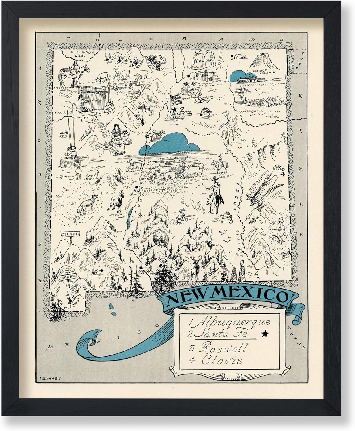 KSIW- Vintage Map Poster - Retro New Mexico Map Print - New Mexico State Map Art - Gift for ...