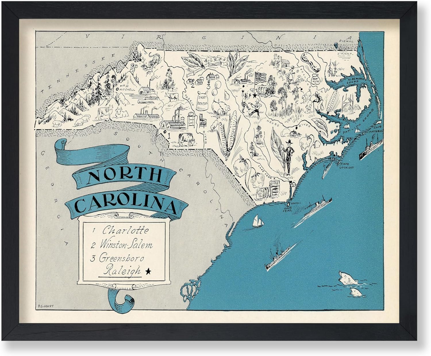 KSIW- Vintage Map Poster - Retro North Carolina Map Print - North ...
