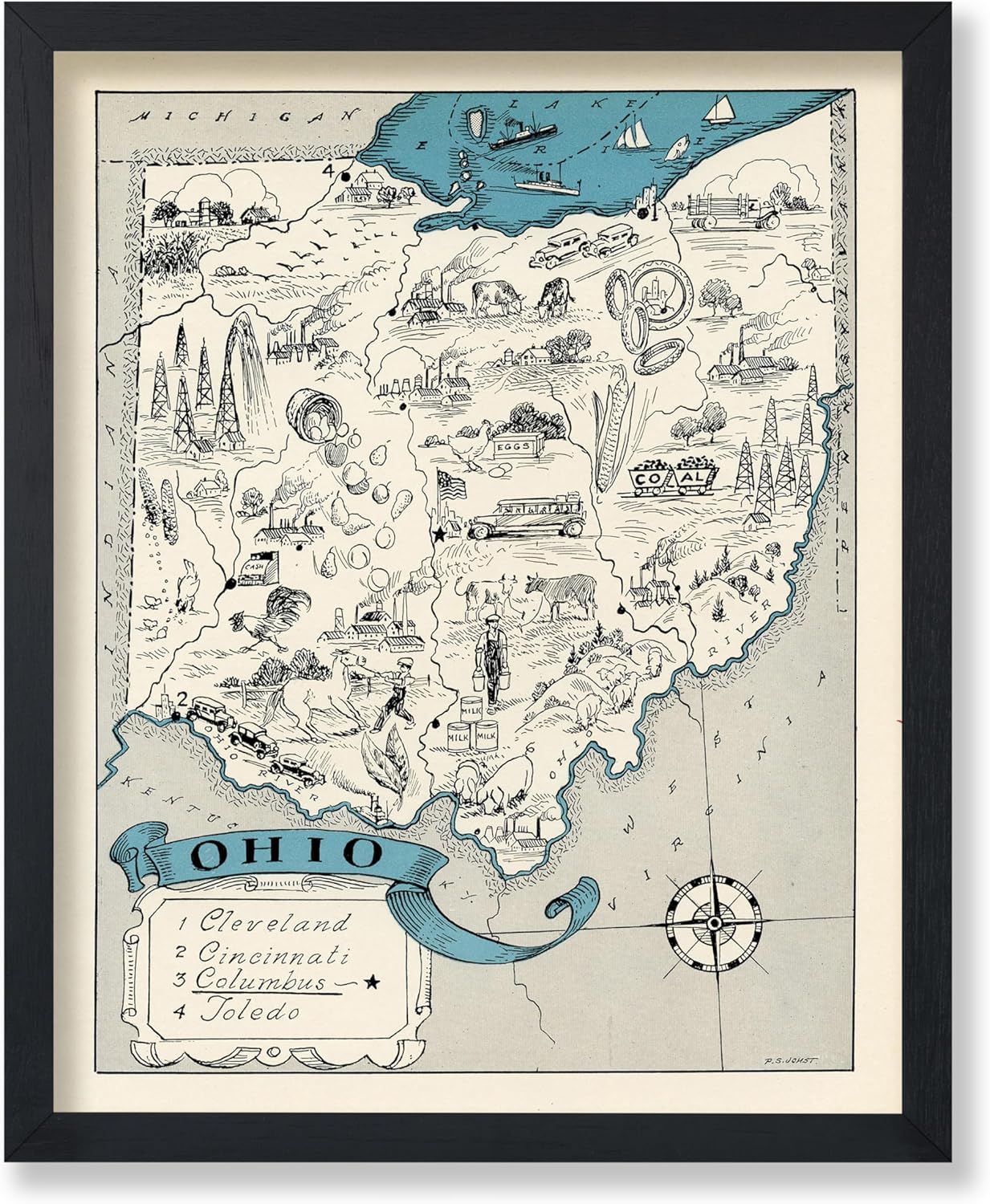 KSIW- Vintage Map Poster - Retro Ohio Map Print - Ohio State Map Art - Gift for Teacher, Student ...