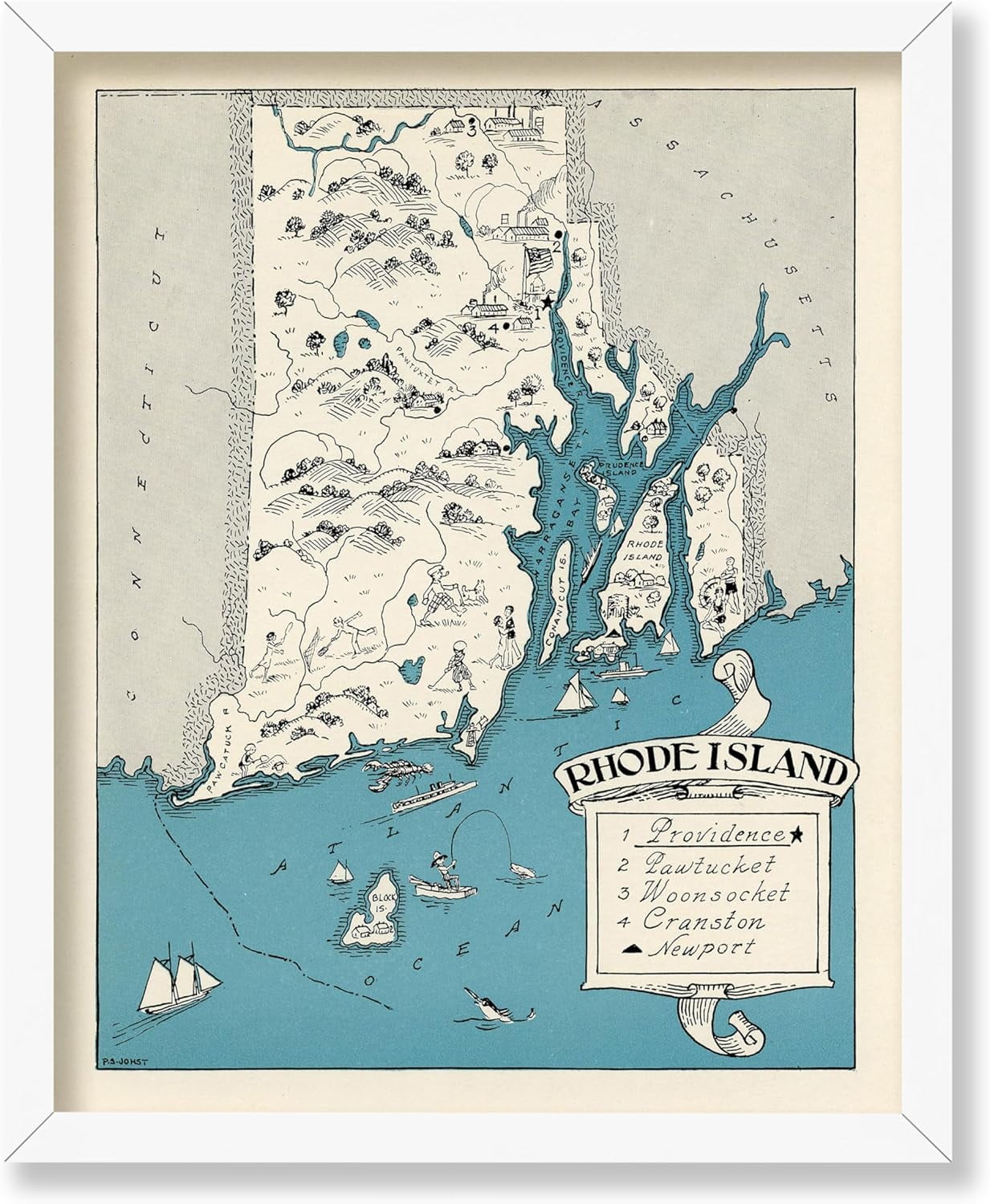 KSIW- Vintage Map Poster - Retro Rhode Island Map Print - Rhode Island ...