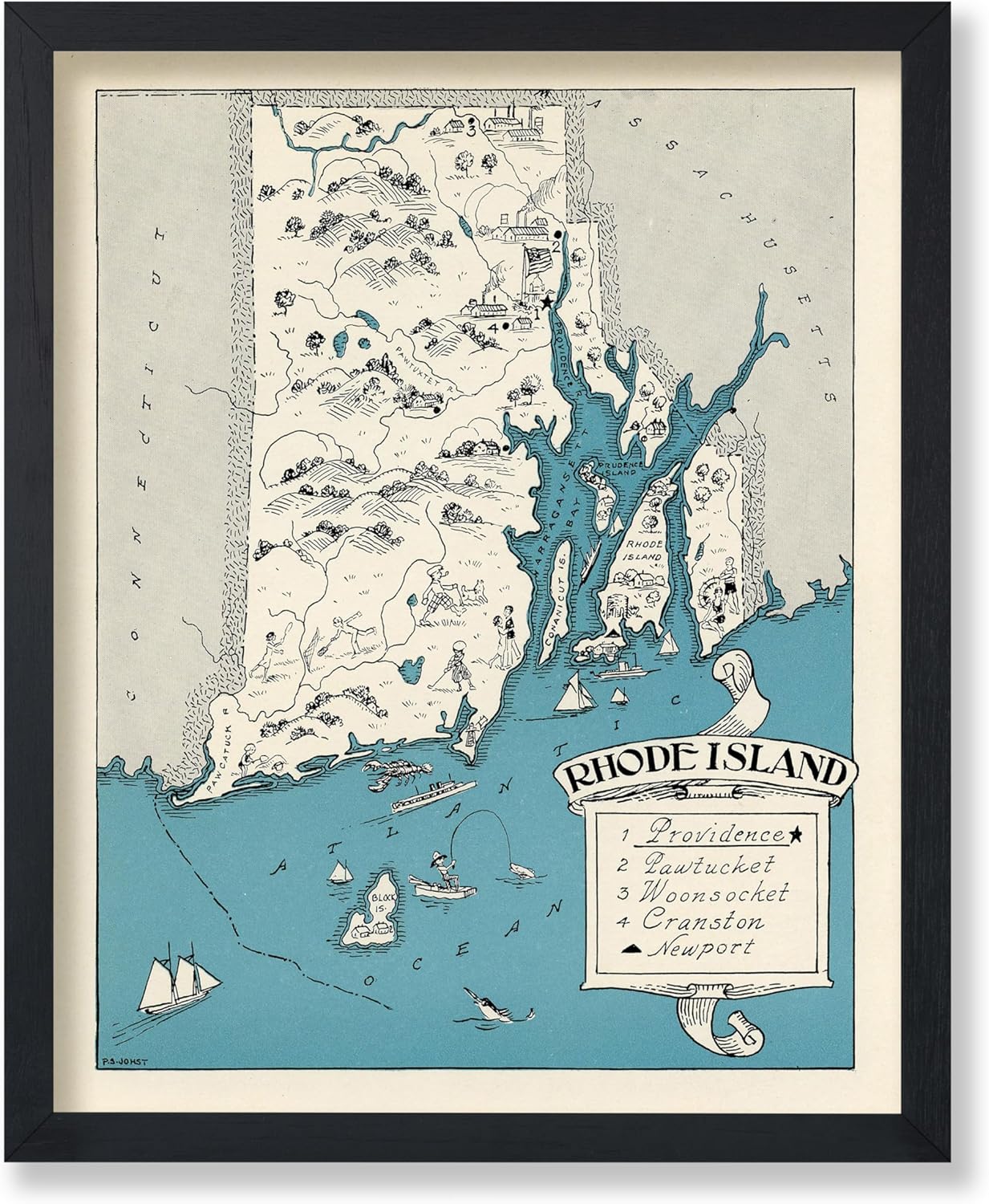 KSIW- Vintage Map Poster - Retro Rhode Island Map Print - Rhode Island State Map Art - Gift for ...