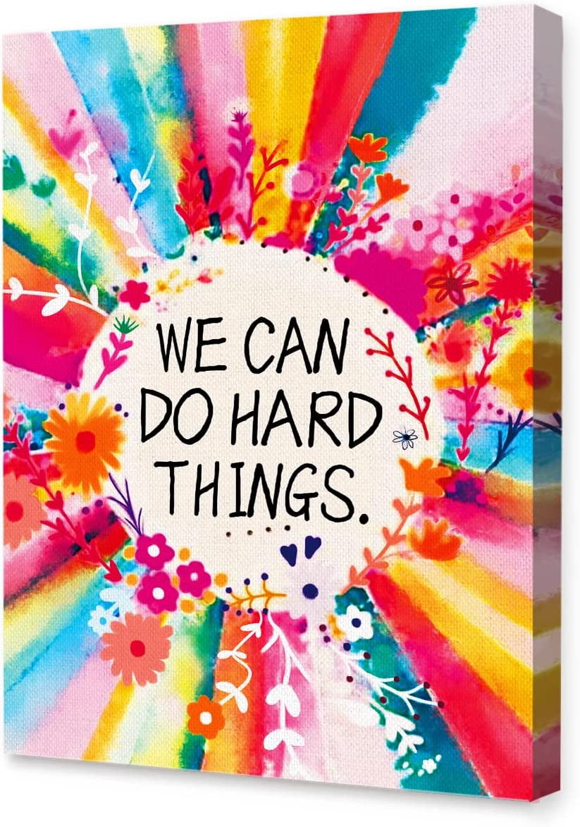 KSIW-We Can Do Hard Things Inspirational Canvas Framed Wall, Colorful ...