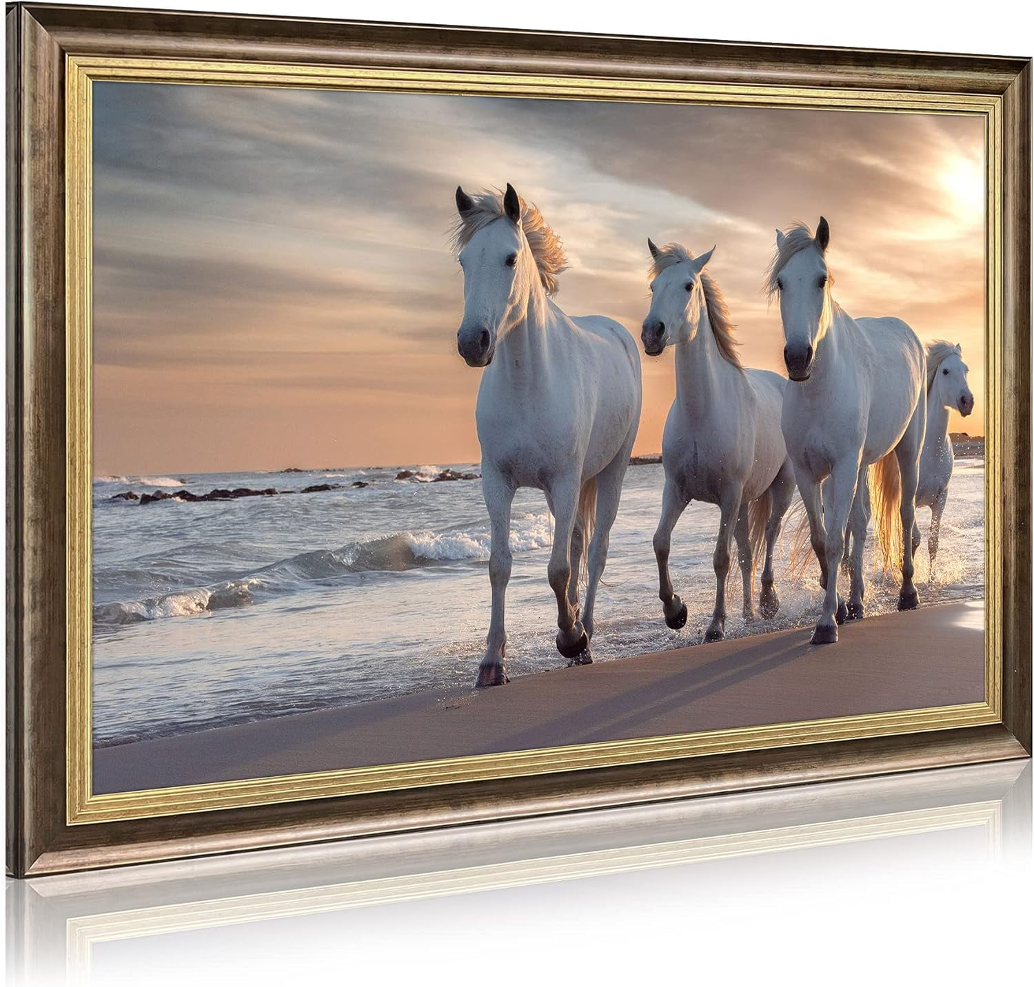 White Horses Canvas Wall Art - Cute Animals Horse Running on the Beach ...