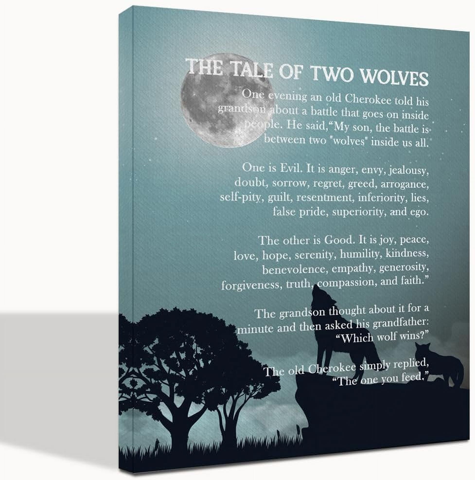 KSIW-Wolf Poster, The Tale of Two Wolves, Canvas Wall Art Inspirational ...