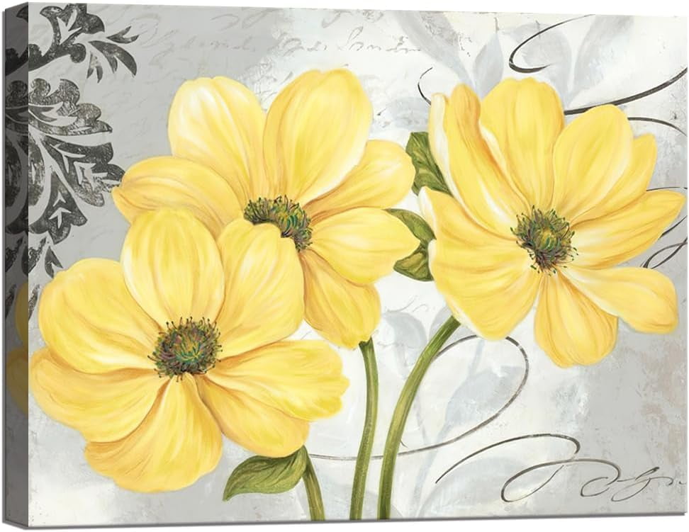 KSIW-Yellow Flowers Wall Art Abstract Print Canvas Home Decor Pictures ...