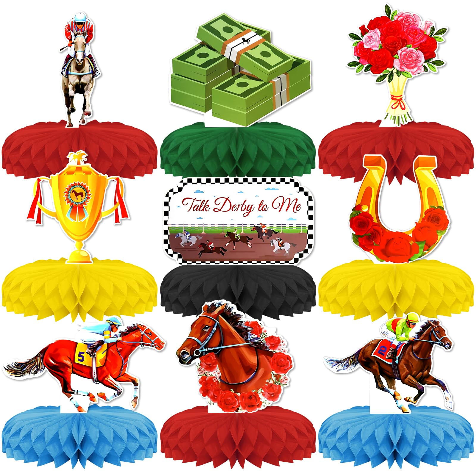 KSKSPE 9PCS DerbyTRDN Horse Honeycomb Centerpieces Derby Horse ...