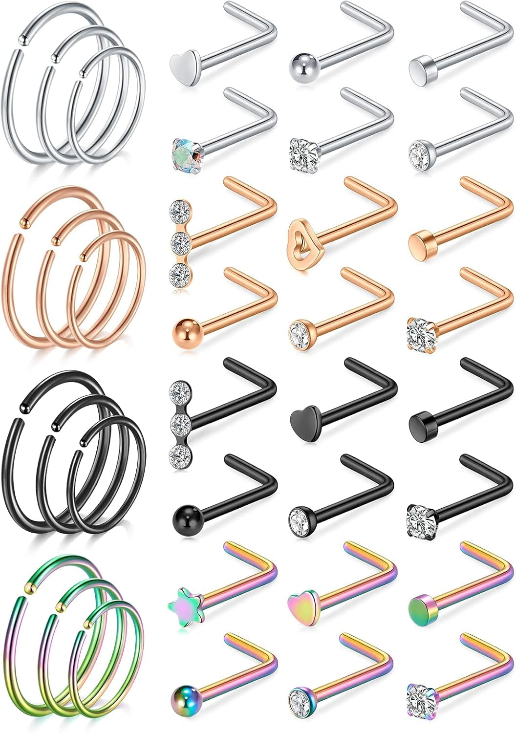 KSLYJH 20G Nose Rings for Women Nose Piercings Jewelry Hypoallergenic ...