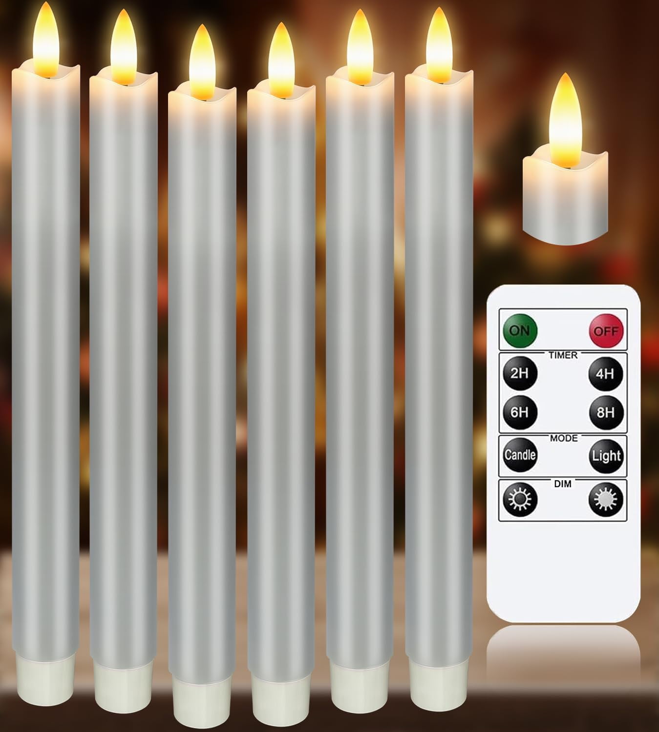 KSWING Upgraded Real Wax LED Flameless Grey Taper Candles with Remote ...