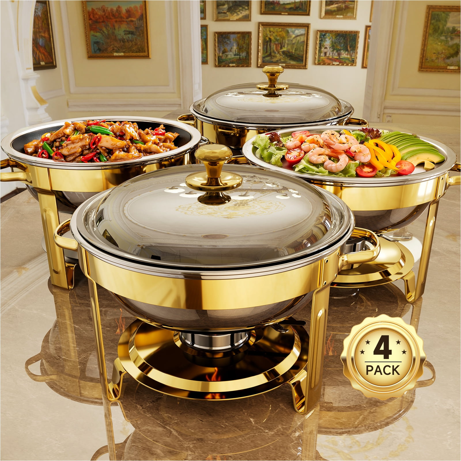 KScocina Chafing Dishes for Buffet, 4 Pack 5QT Round Stainless Steel ...