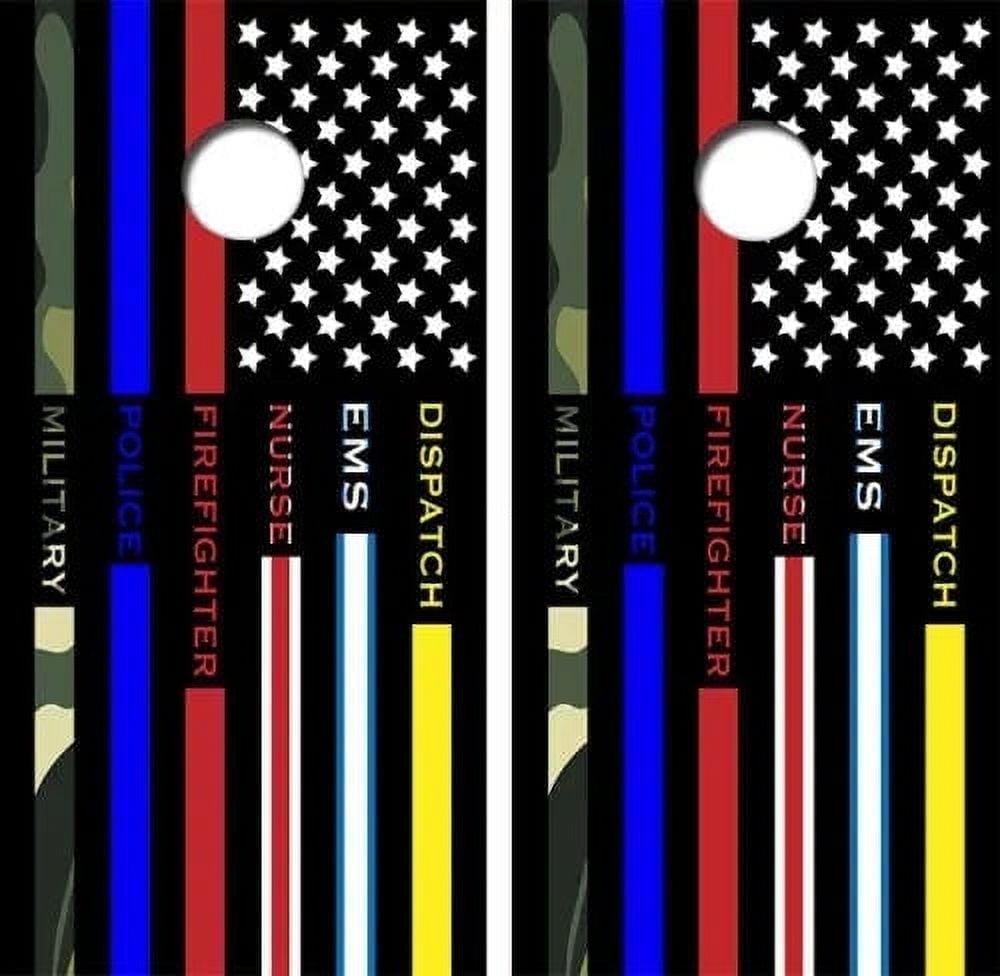 KT Cornhole Wraps First Responders Flag Cornhole Wood Game Board Skin ...