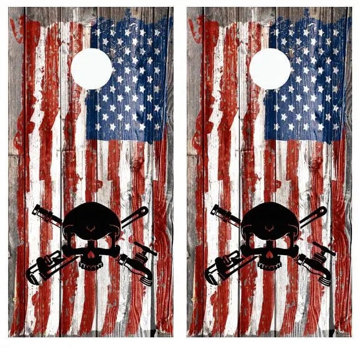 KT Cornhole Wraps Pipe Fitter Skull American Flag Barnwood Cornhole ...