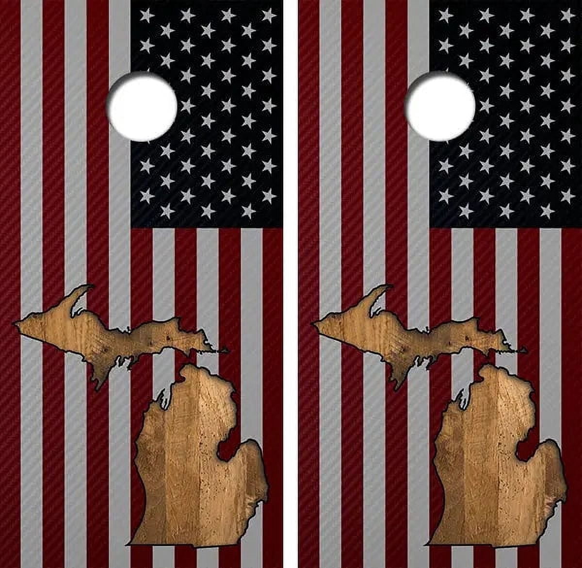 KT Cornhole Wraps State of Michigan Flag Cornhole Wood Board Skin Wraps ...
