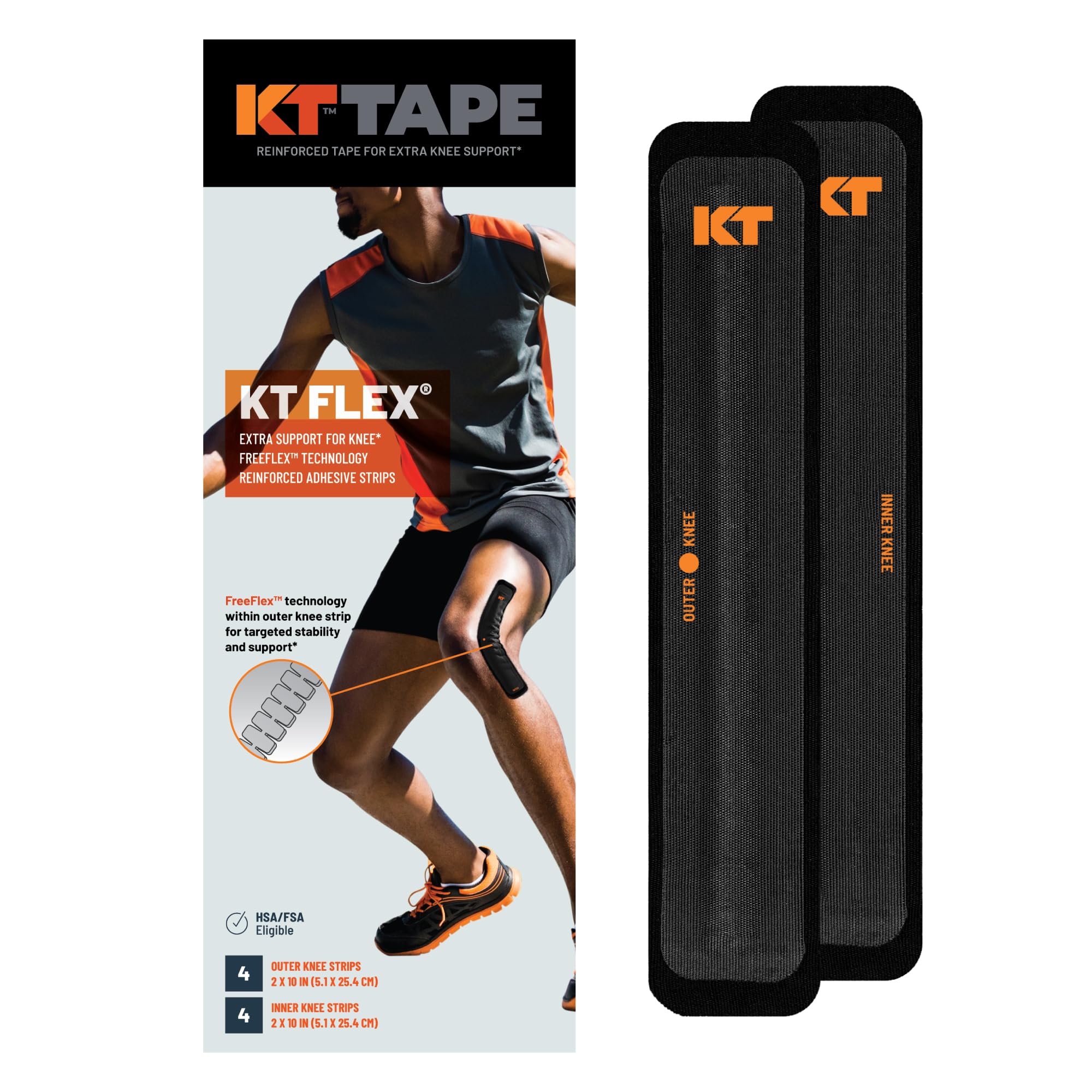KT Tape, KT Flex Reinforced Adhesive Strips – 8 Pack, 10 in. Precut ...