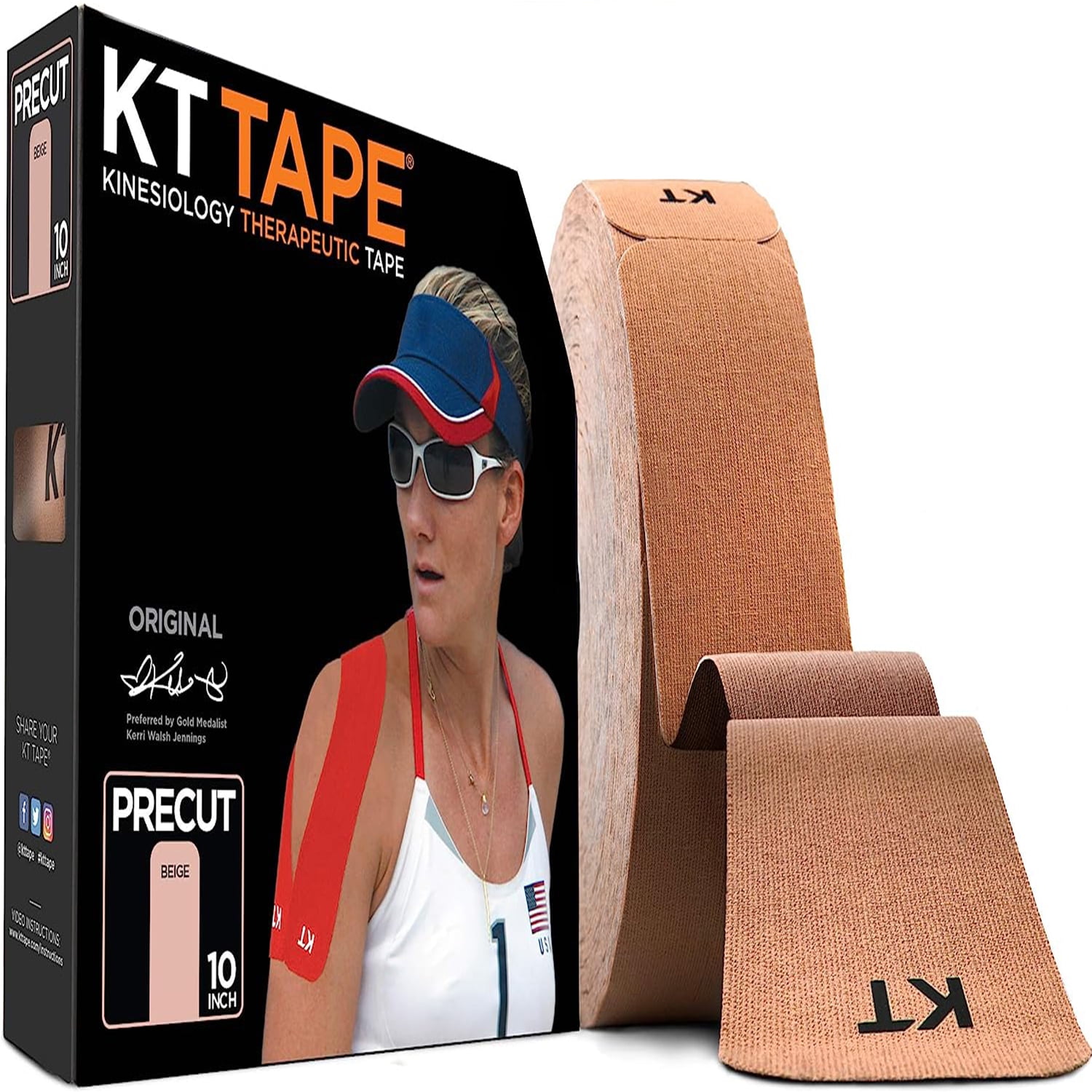 KT Tape Kinesiology Therapeutic Tape Cotton 150 Precut Strips (2 in x 10 in) - Beige - Walmart.com