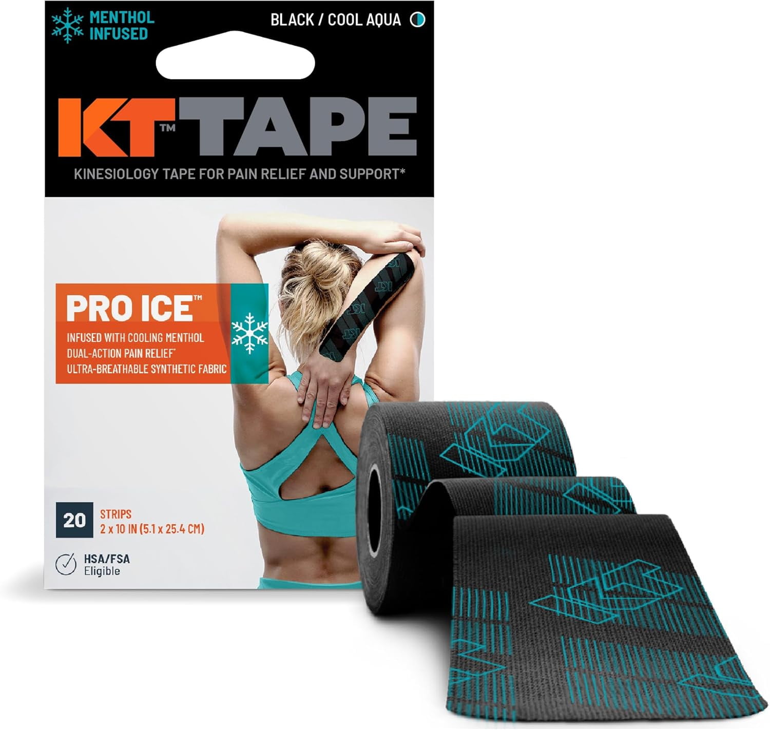 KT Tape, Pro Ice, Menthol Infused Kinesiology Tape, 20 Count, 10" Precut Strips, Black - Walmart.com