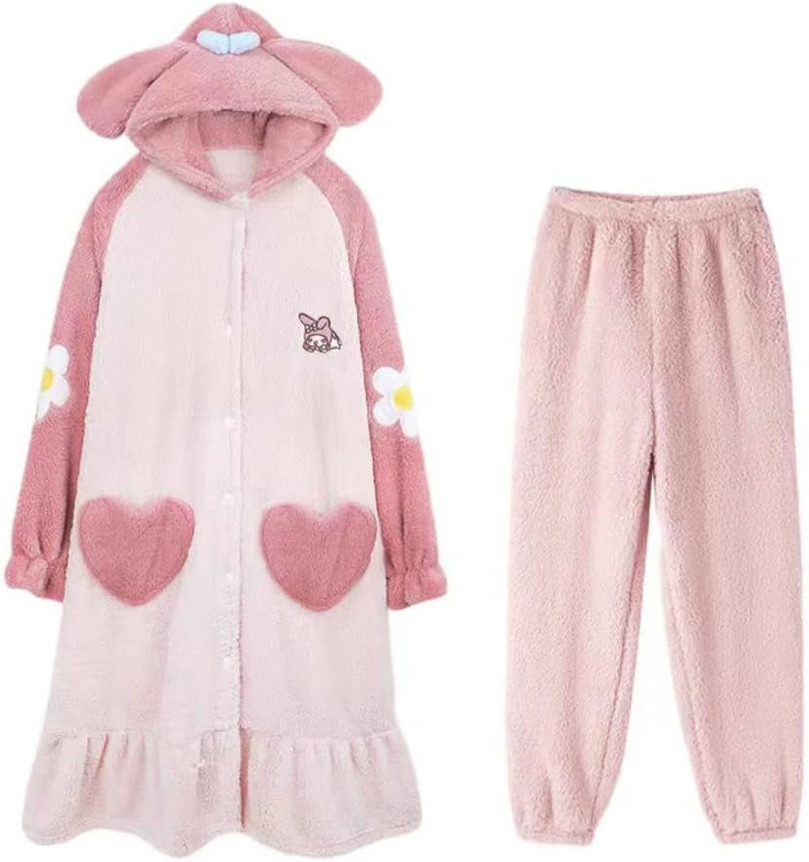 KT Women's Cute Robe Button Bathrobe - Hooded Plush Sleepwear with Cute ...