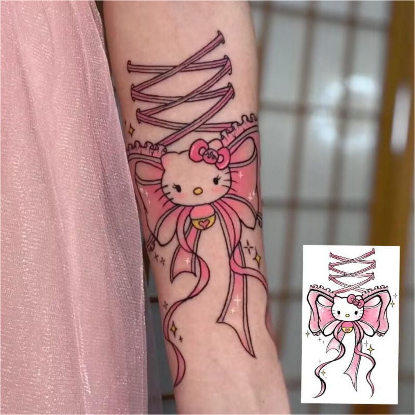 KT cat flower arm tattoo stickers cartoon anime Hello Kitty butterfly ...