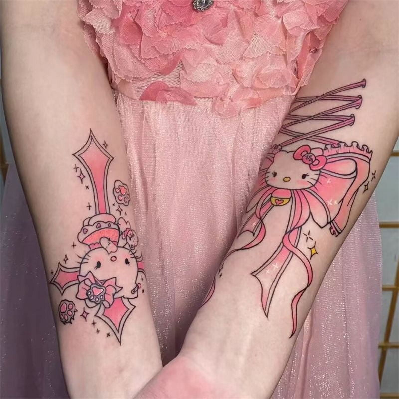 KT cat flower arm tattoo stickers cartoon anime Hello Kitty butterfly ...