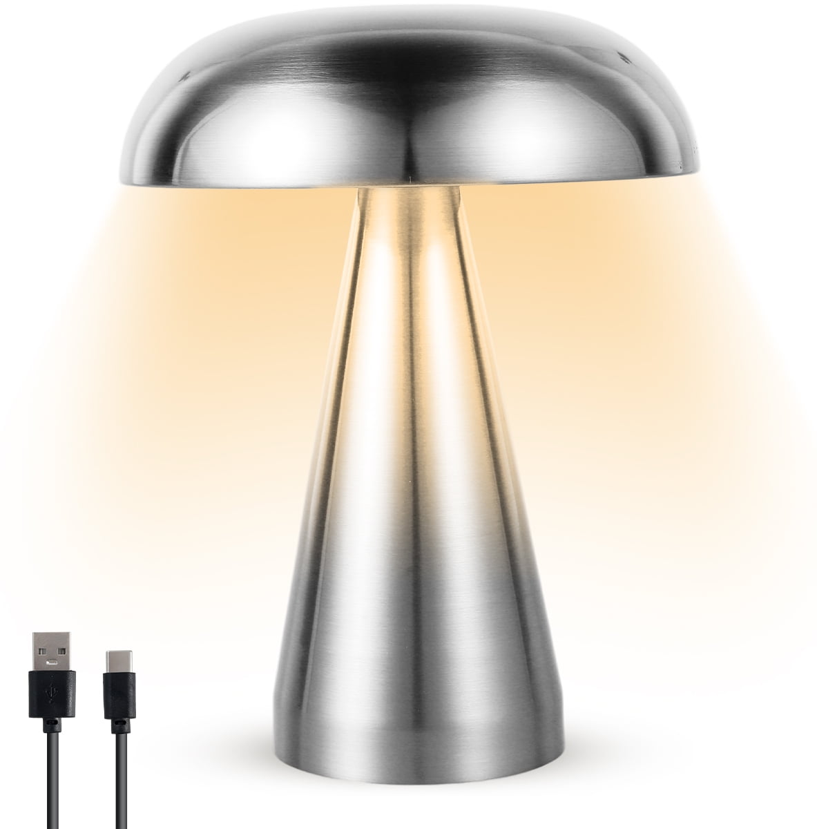 KTCINA Metal Mushroom Table Lamp, Rechargeable LED Desk Light, 3 Color ...