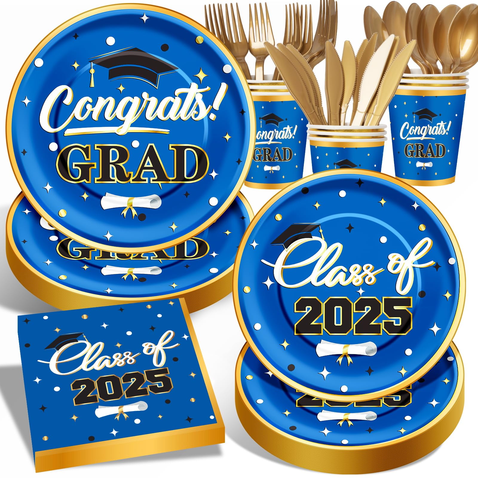 KTCNMER 175 Pcs Graduation RRF12 Party Supplies with Foil, Blue and ...