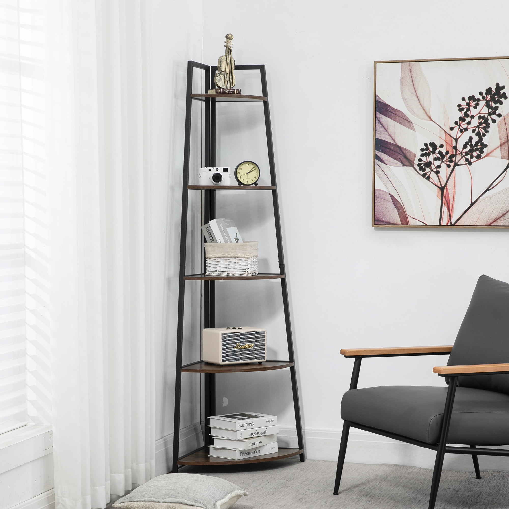 5 Tier Tall Corner Shelf Stand Large Capacity Corner Bookshelf For ...
