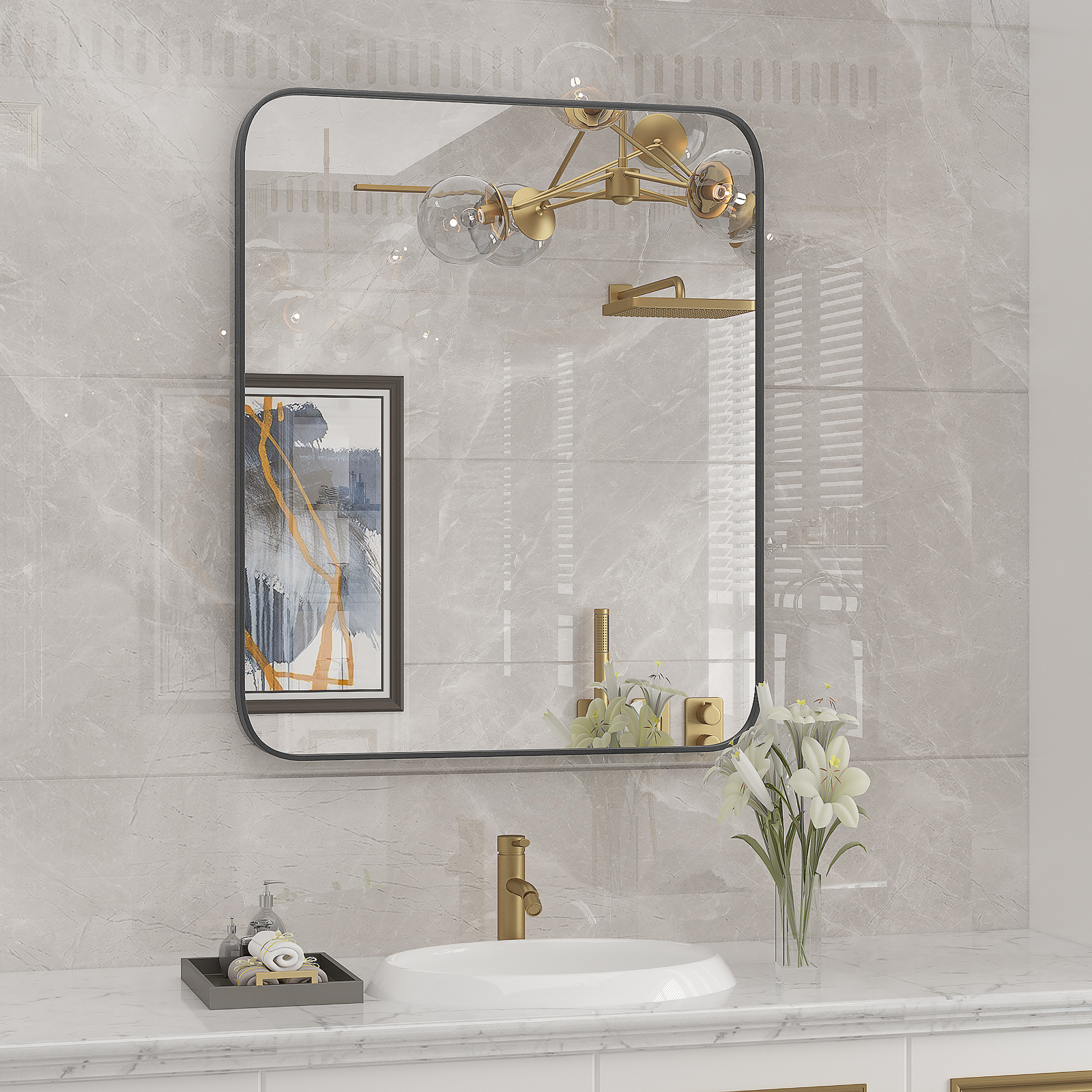 KTENME Bathroom Mirror, Large Size Stylish Wall-Mounted Rectangular ...