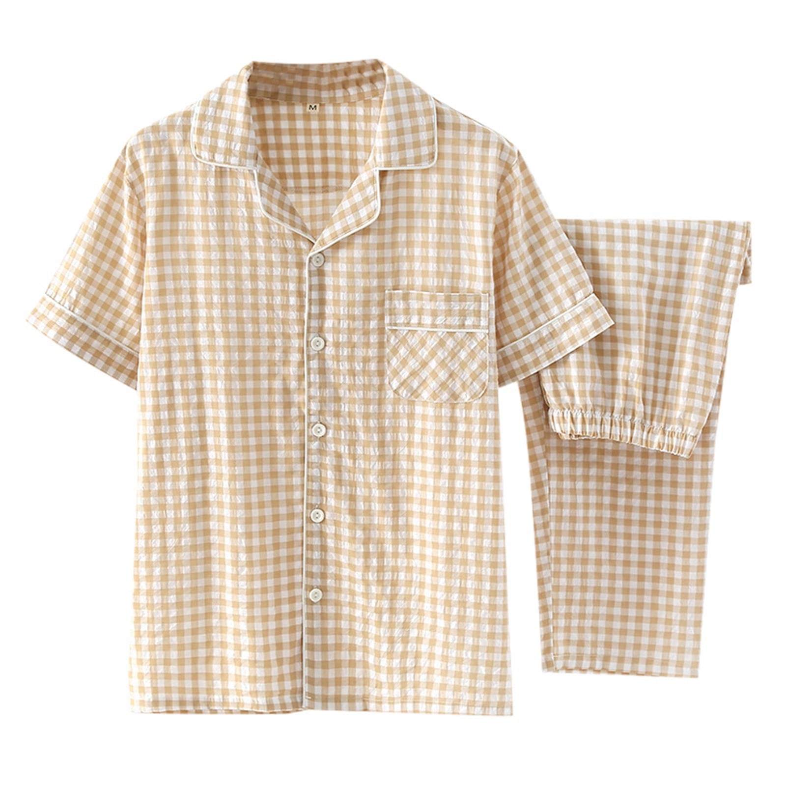 KTJTDRVH Solid Color Top Pyjama 2024 Seersucker Day Plaid Men'S Short ...