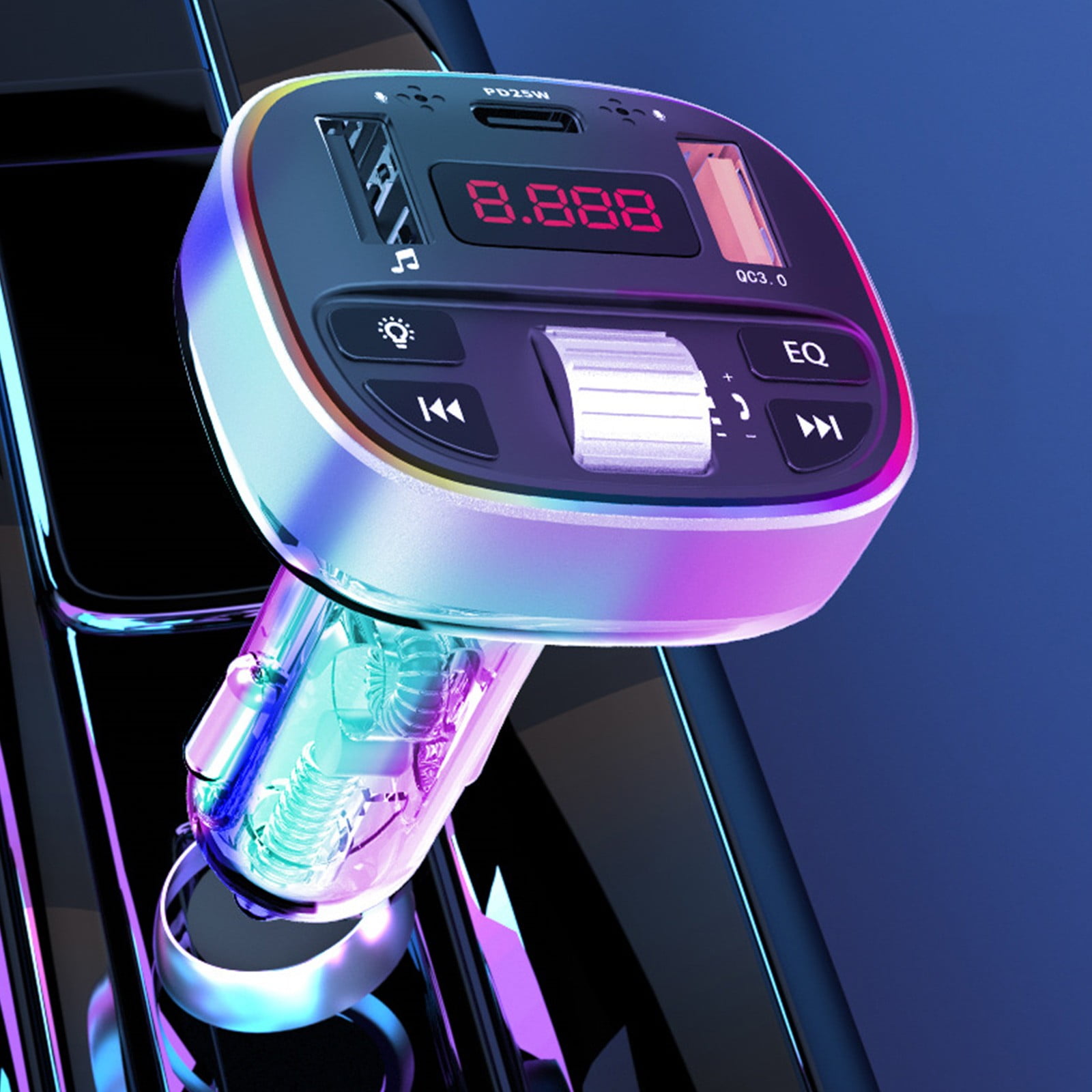 MP3 Player Can Be Inserted Into USB Drive QC3.0 Fast Charging Voltage Monitoring Cool Lighting ...