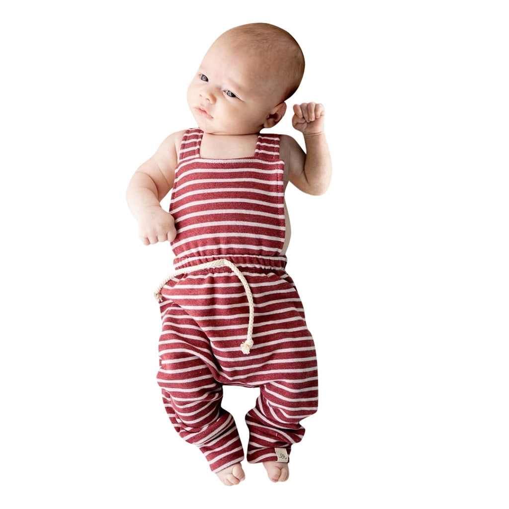 KTMKH Baby Girl Boy Backless Striped Romper Overalls Jumpsuit Clothes ...
