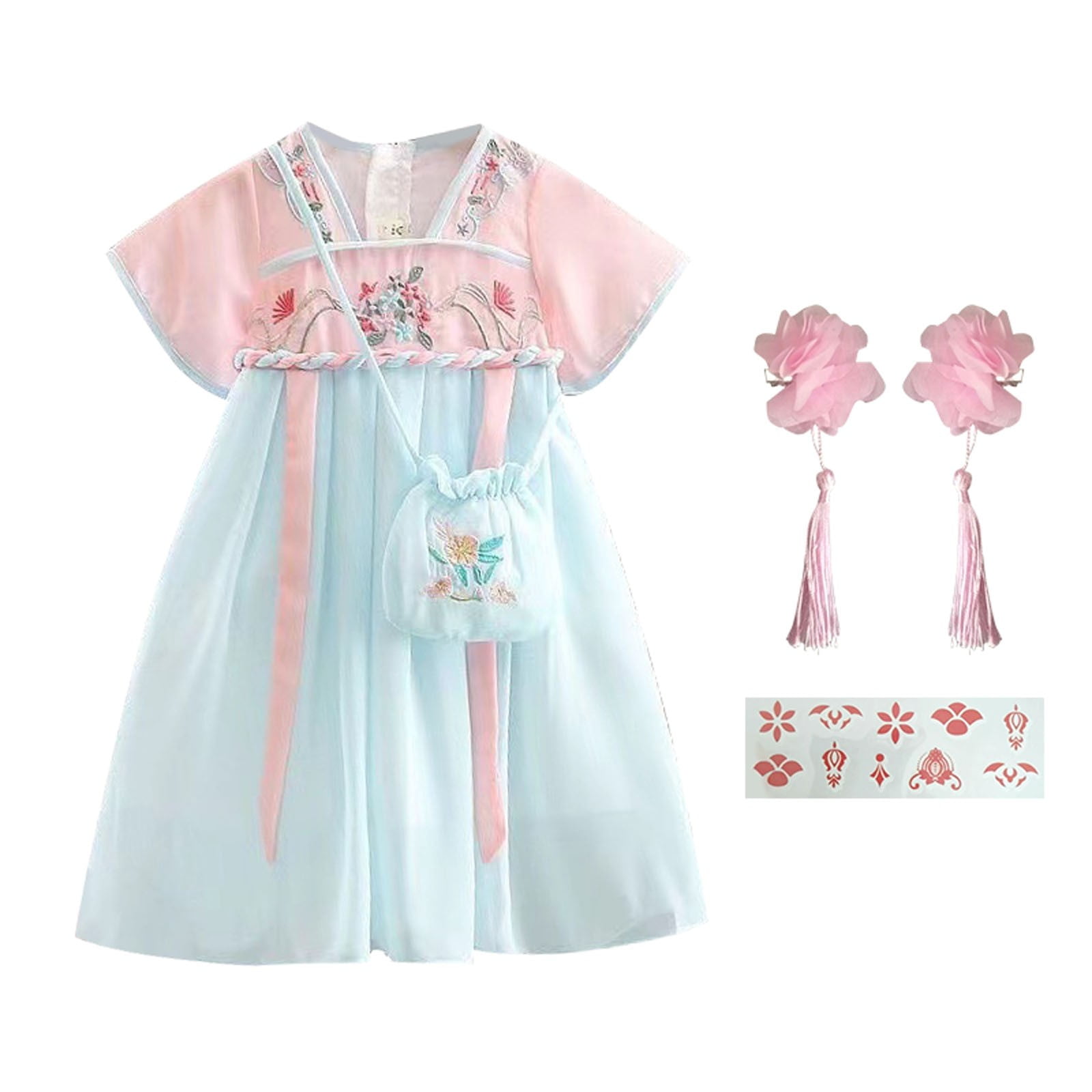 KTMKH Baby Girl Outfits Summer New Flower Embroidery Antique Hanfu ...