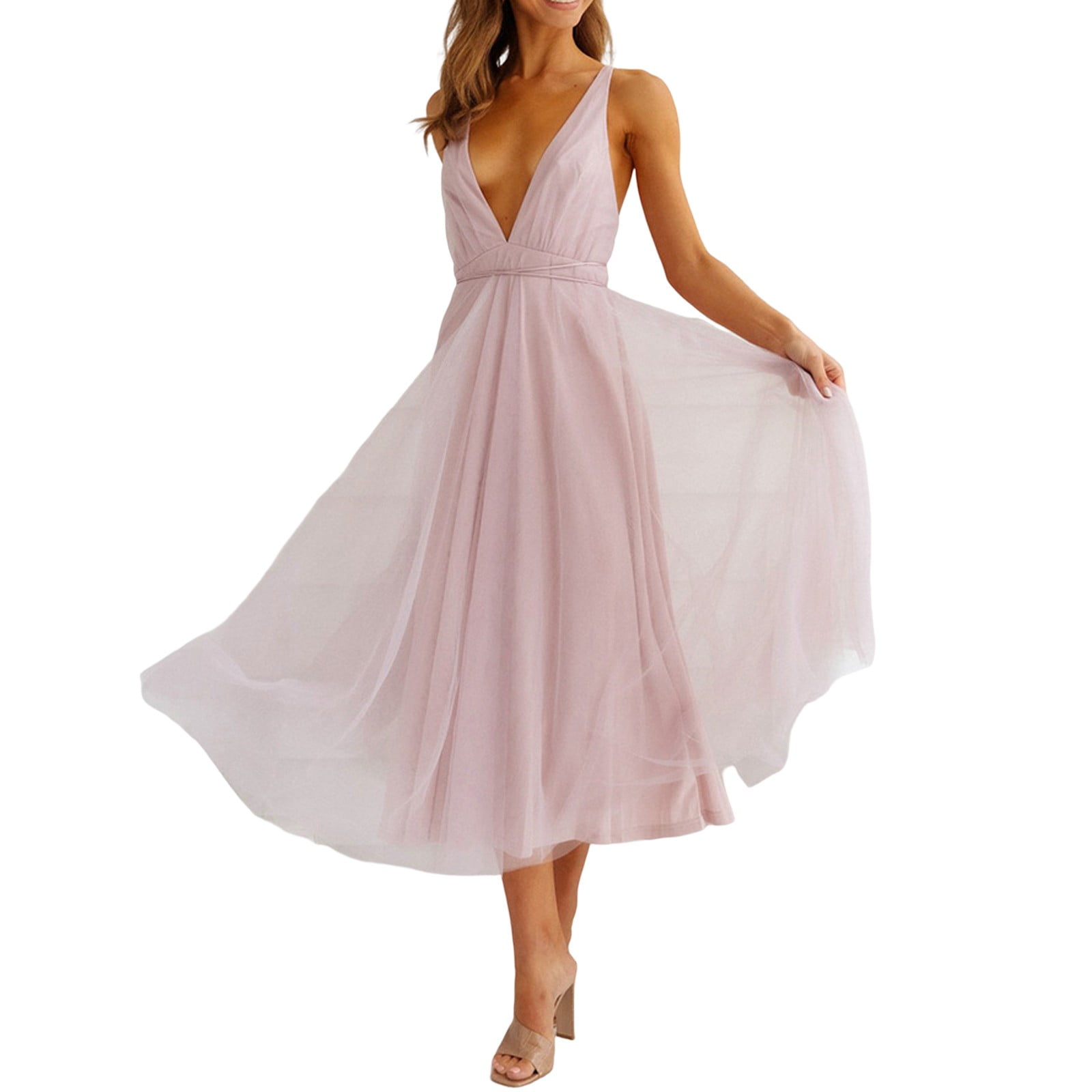 KTMKH Boho Summer Dresses Strap Mesh Flowing Bridesmaid A-Line Casual ...