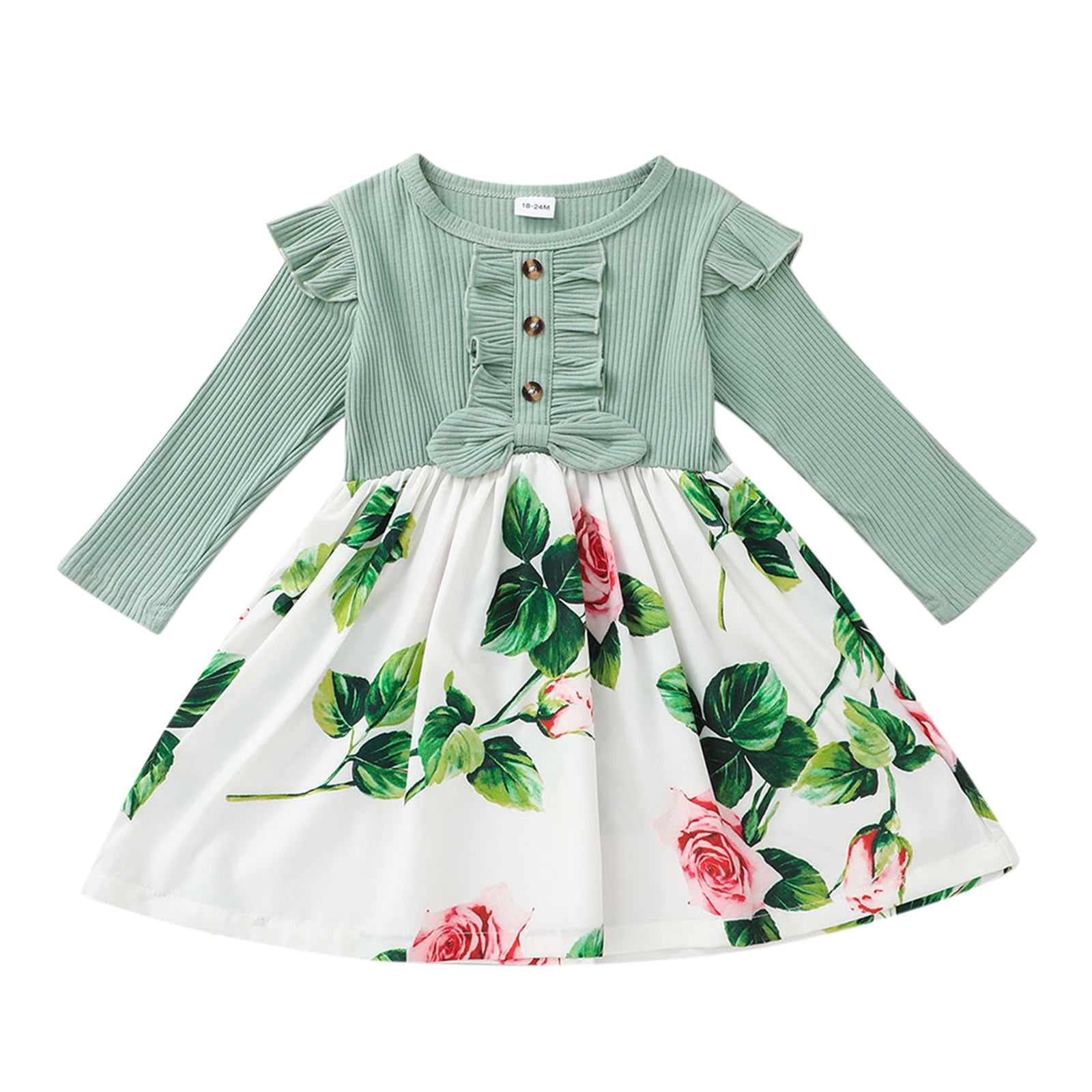 KTMKH Girls Long Sleeve Dress Casual Bow Splice Baby Kids Toddler Girls ...